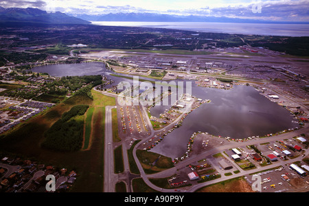 Lake Hood Seaplane Base and gravel strip aerial view. Busiest seaplane ...