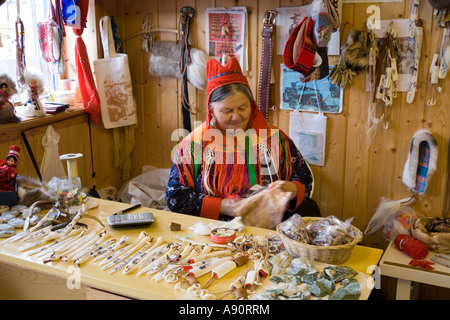 Saami crafts being handmade at Honningsvag, Norway Stock Photo - Alamy