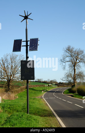 Solar and wind powered road sign on road beside Loch Creran, north of ...