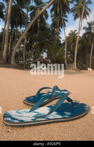 Blue rubber sandals on tropical beach Stock Photo - Alamy