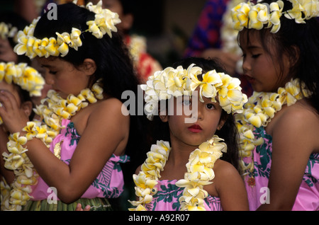 Hawaiian children young girls hula dancers dancing at Paniolo Parade ...