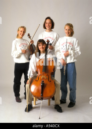 Girl quartet is making music Stock Photo - Alamy