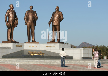 Monument in Gaborone of 3 chiefs Khama III Sebele I and Bathoen I ...