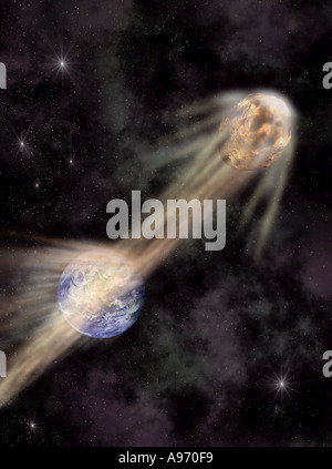 Meteor passing close to Earth orbit, illustration Stock Photo - Alamy