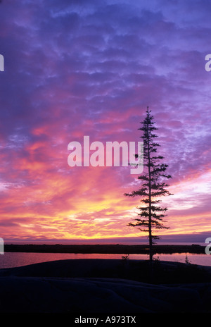 Sunset skies over Hudson Bay at freeze-up, Churchill, Manitoba, Canada ...