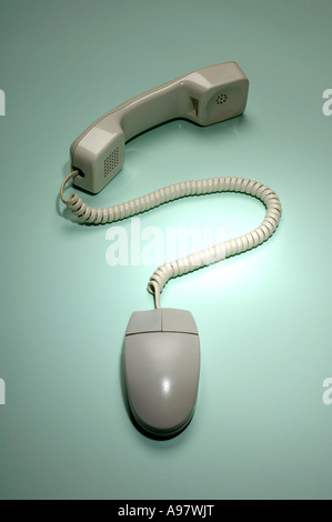 Computer Mouse and Phone Receiver Stock Photo - Alamy