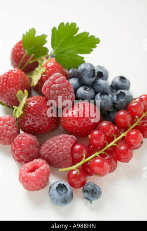 Assorted berries with leaves FoodCollection Stock Photo - Alamy
