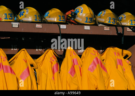 Firefighters coat rack Stock Photo - Alamy