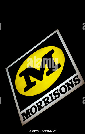 Morrisons supermarket sign, lit up, at, Bargoed, south Wales, UK Stock ...