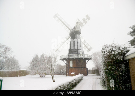 The windmill at Meopham in snow Stock Photo - Alamy