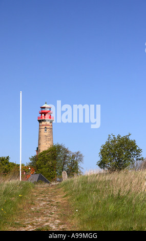 Cape Arkona, famous for its three lighthouses, on the island of Rugen ...