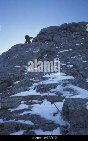 Climber on Tower Ridge Ben Nevis in winter Highlands Scotland The ...