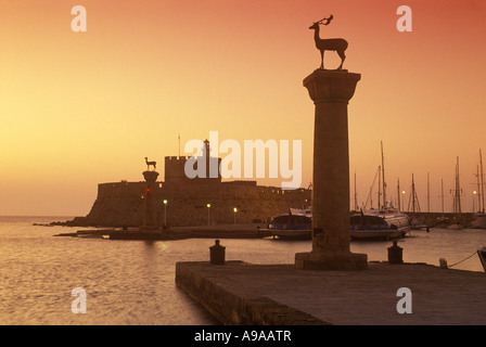 STAG STONE COLUMN MANDRAKI OLD PORT RHODES DODECANESE GREECE Stock ...