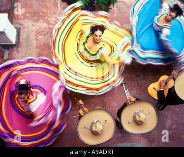 Women musicians in dresses with musical instruments on a yellow studio ...
