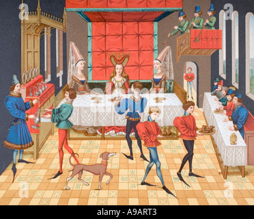 Medieval table service - a 15th century lady being served dinner by her ...