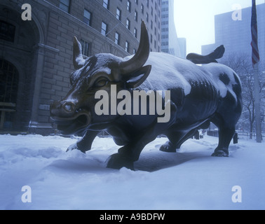 RAGING BULL STATUE (©ARTURO DI MODICA 1989) BROADWAY FINANCIAL DISTRICT MANHATTAN NEW YORK CITY ...
