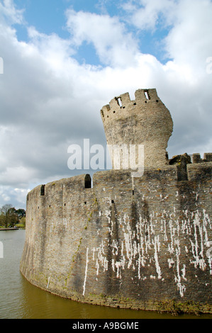 Caerphilly Castle built 1268-1271 the South East Tower which leans at ...