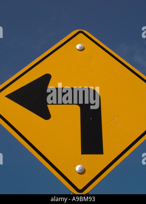 Traffic sign warning against a sharp bend to right Stock Photo ...