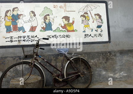 Wall painting to illustate Hu Jiangtao's "eight graces and eight shames" in a Hutong in Beijing ...