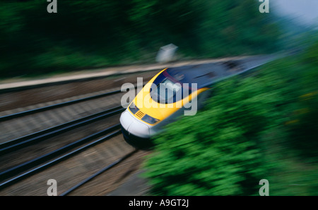 Eurostar train motion blur high speed fast aerodynamic streamlined ...