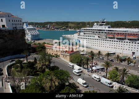 Cruise ships Island Star and Regatta in Mahon harbour Stock Photo - Alamy