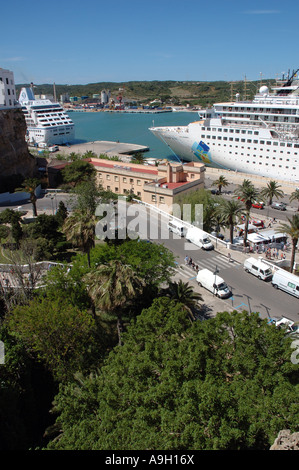 Cruise ships Island Star and Regatta in Mahon harbour Stock Photo - Alamy