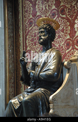 Statue of Saint Peter Bronze statue of Saint Peter with halo on marble ...