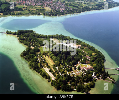 Aerial view of Mainau Island with its famous gardens, the castle and ...