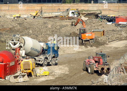 Ready mixed concrete lorry unloading into ground floor slab foundation ...