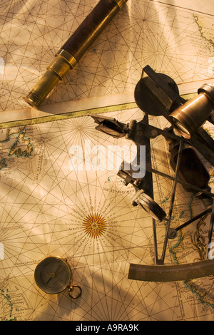 Antique octant on map Stock Photo - Alamy