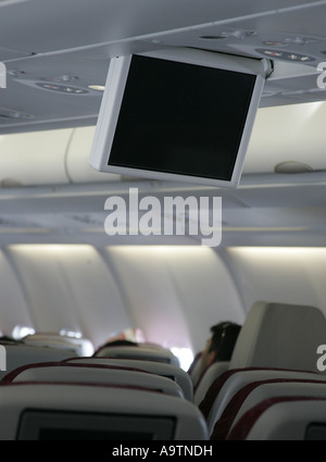 Monitor inside an air plane cabin showing aircraft flight position map ...