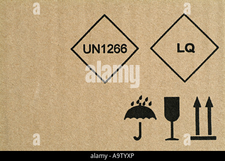 Handling instructions on a cardboard box Stock Photo - Alamy