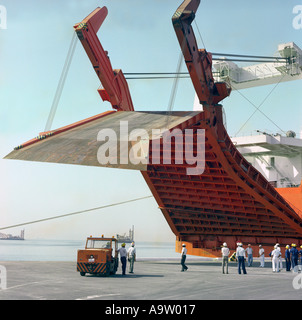 Container ship lowers its ramp for unloading Stock Photo - Alamy
