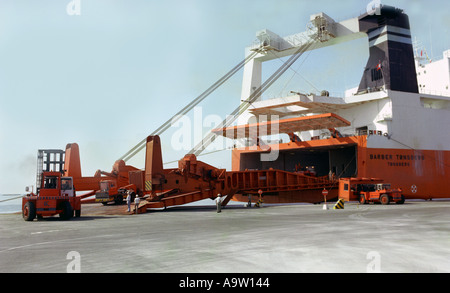 Container ship lowers its ramp for unloading Stock Photo - Alamy