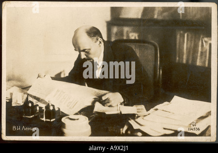 VLADIMIR ILICH ULYANOV LENIN reading 'Pravda' in his study Stock Photo ...