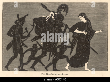 Aeneas flees Troy, with father Anchises on his shoulder, the Penates in ...