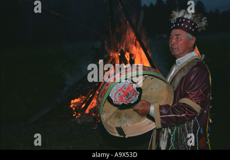 Shaman performs ancient ritual dance National Altaian festival El Oiyn ...