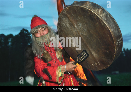 Shaman performs ancient ritual dance National Altaian festival El Oiyn ...