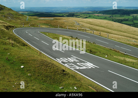 Brecon Beacons National Park unfenced empty moorland road hairpin bend ...