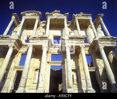 Facade of the Library of Celsus is an ancient Roman building in Ephesus ...