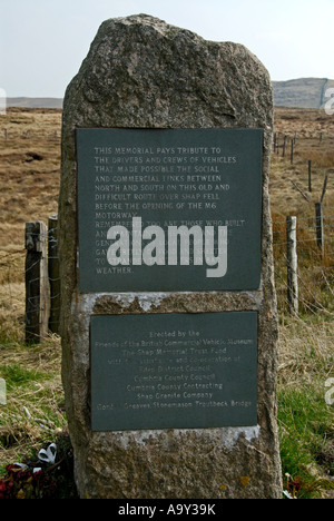 Memorial to drivers on the summit of the A6 road at Shap Fell, Cumbria ...