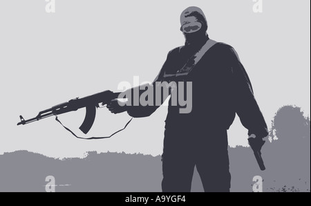 illustration of a man holding a kalashnikov ak47 assault rifle Stock ...