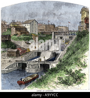Lockport, Erie Canal, New York, USA. From a 19th century print engraved by W Tombleson after W H ...