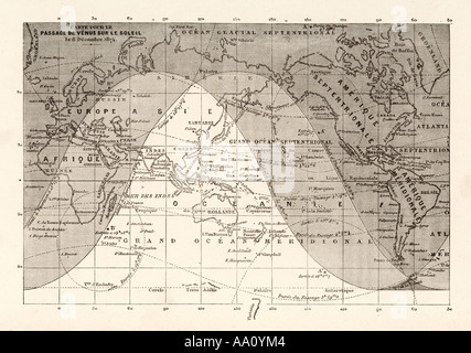 A historical diagram showing the Transit of Venus in 1639 and 1761 from ...