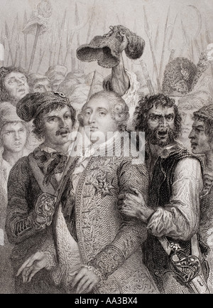 French King Louis XVI threatened by a revolutionary mob at the ...