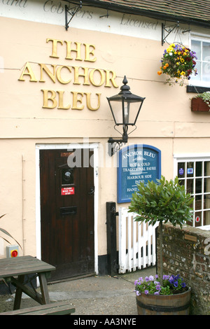 Exterior of The Anchor Bleu pub and restaurant with people dining ...