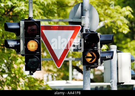 Traffic sign give right of way on a country road, Germany Stock Photo ...