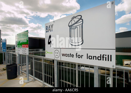 Waste for landfill sign with sad face icon at a waste and recycling ...