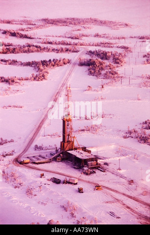 Arial view of a crude oil drilling rig in Western Siberia near Surgut ...