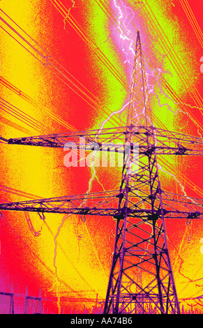 electrical current electricity effect of powerline flash high tech ...